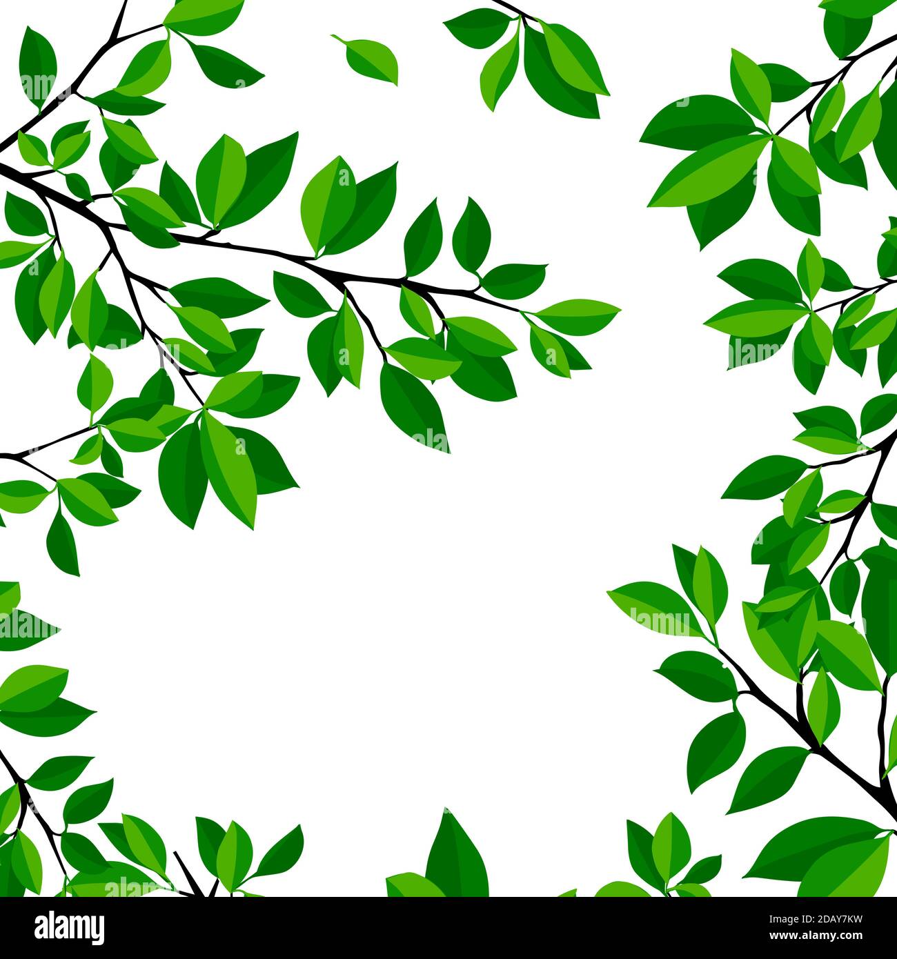 Background frame made of green leaves. Mixed media. Vector illustration ...