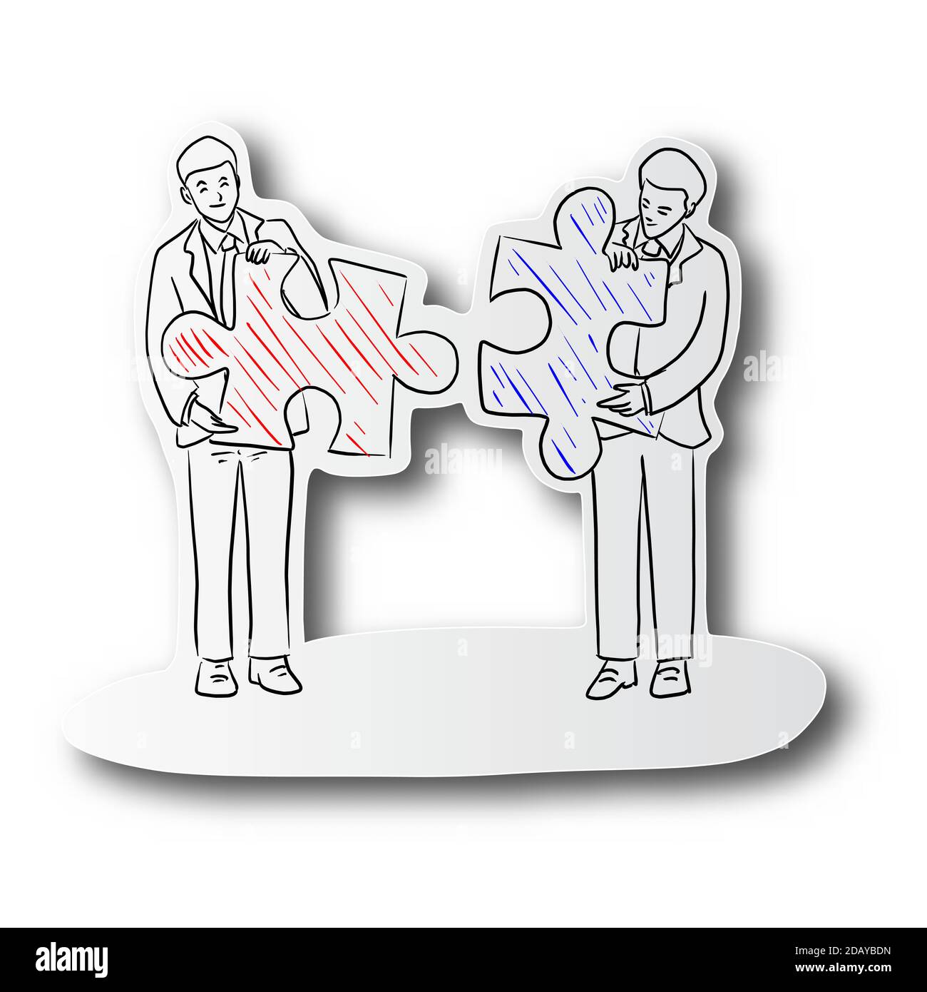 Hand drawing partnership puzzle on hi-res stock photography and images ...