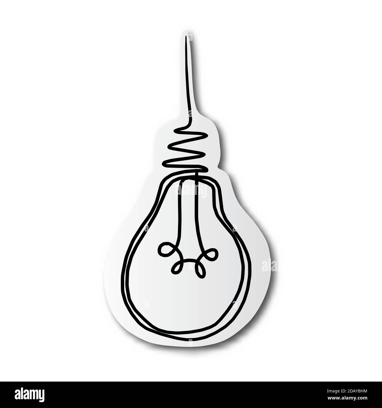 black line hand drawn of light bulb on cut paper with shadow isolated ...
