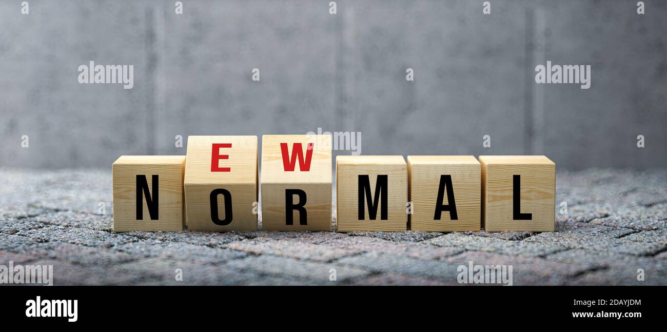cubes with message NEW NORMAL on concrete background - 3d illustration ...