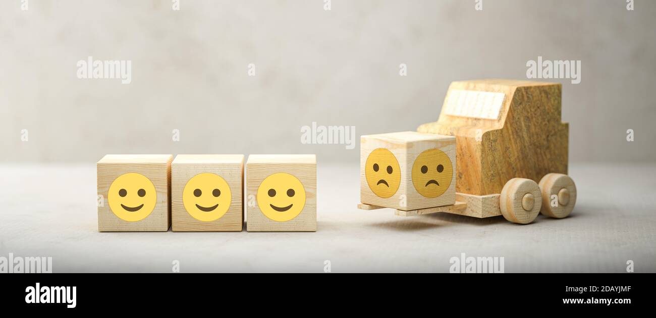 cubes with happy emoticons and a forklift carrying another one with a ...