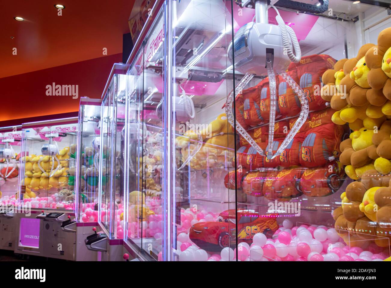 OSAKA, JAPAN, JUN 30 2017, Gaming club with crane machines. Play room ...
