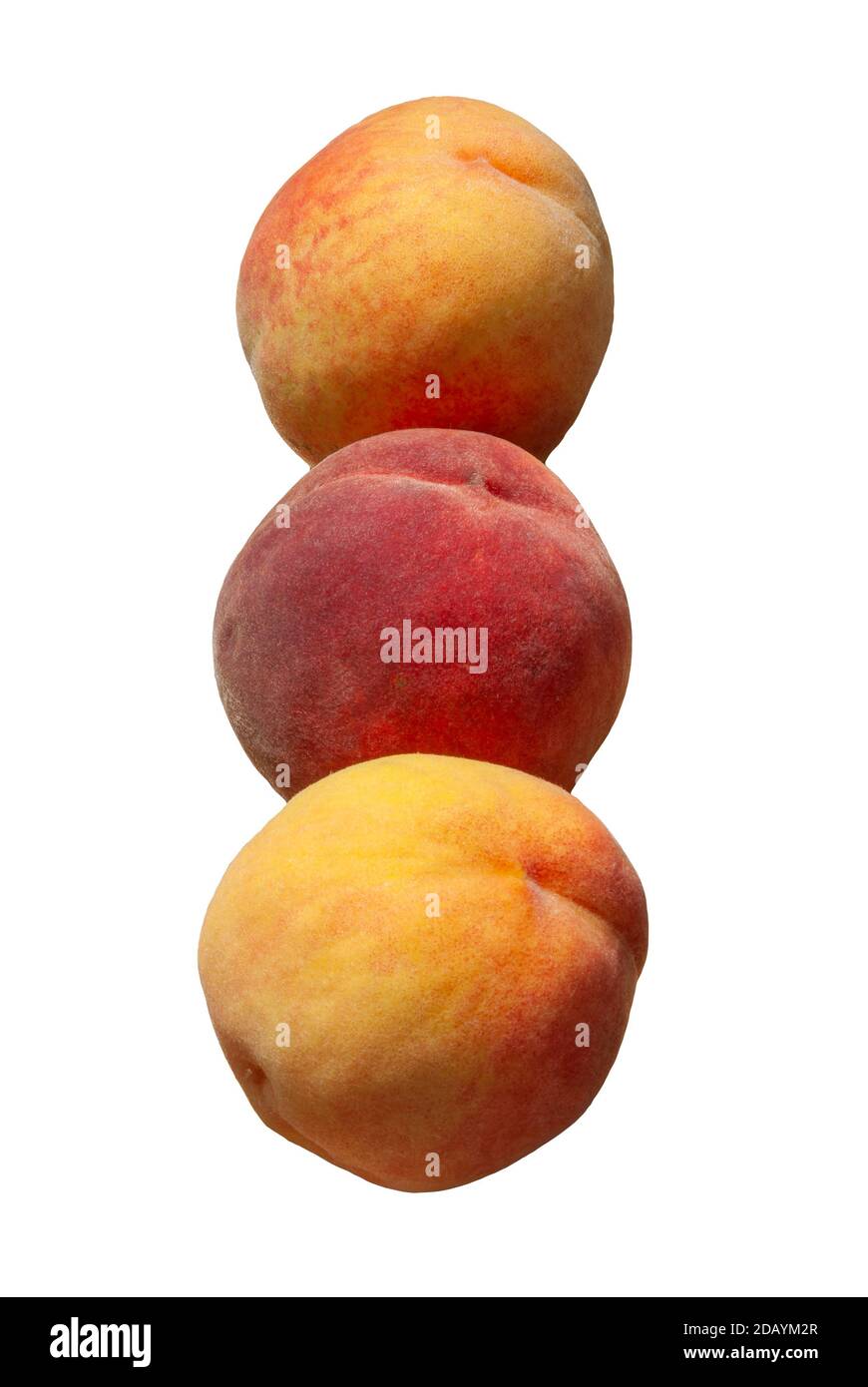 three peaches isolated on a white background - vertical Stock Photo - Alamy