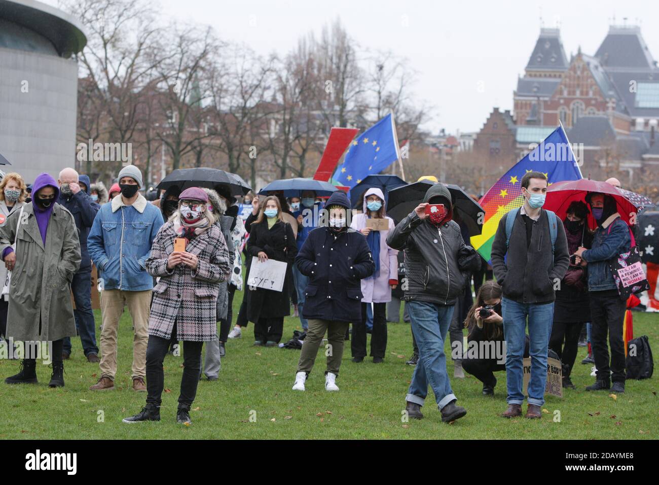 Pro-choice activists wearing protective face masks protest against the ...