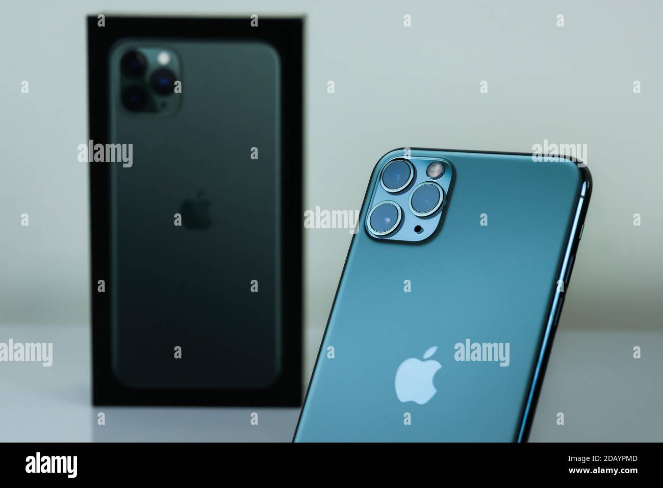 iPhone 11 Pro Max in midnight green color next to its box Stock Photo ...