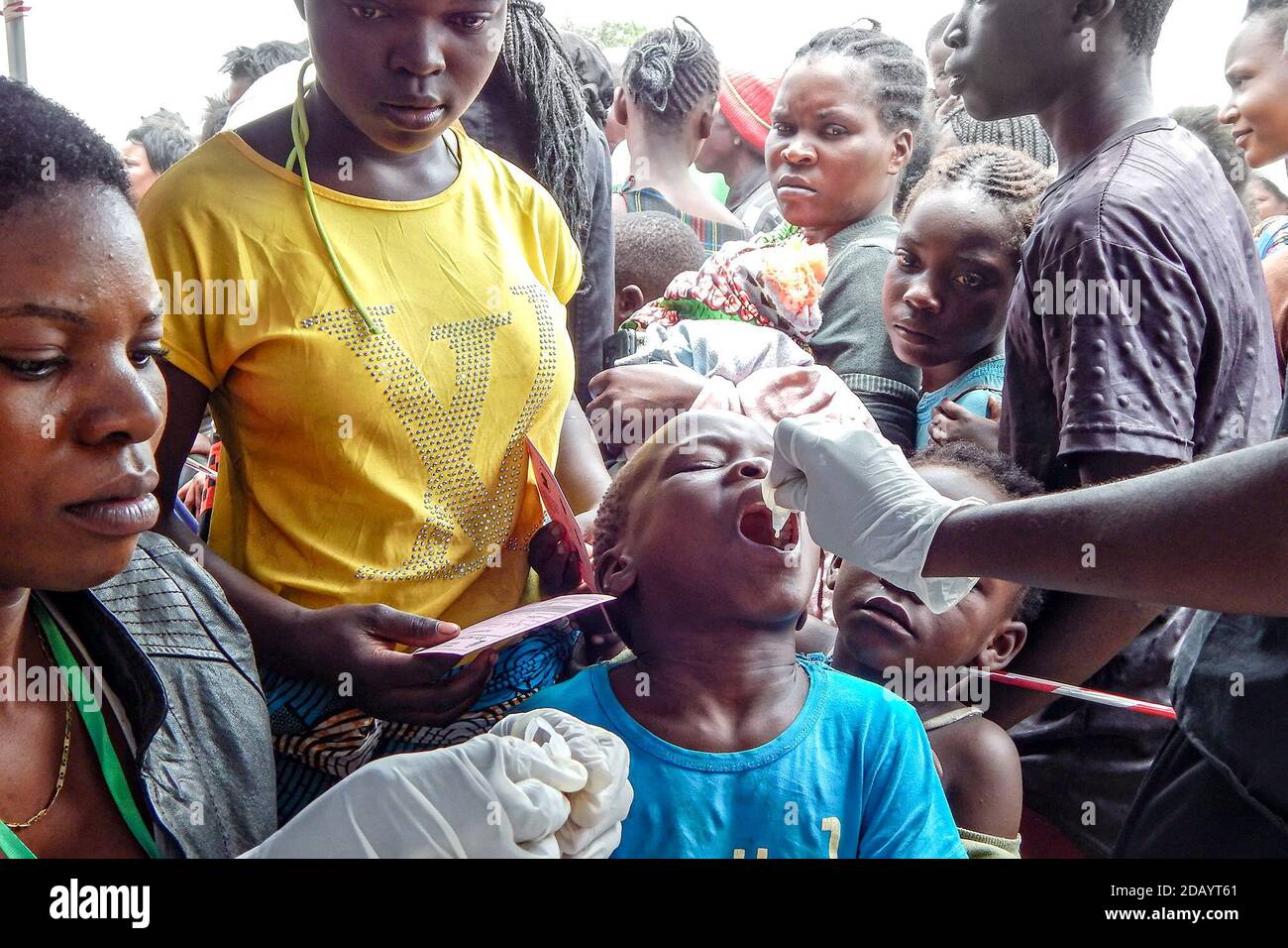 Caleb Mulenga, 7, receives a cholera vaccine at the Mutandabantu ...