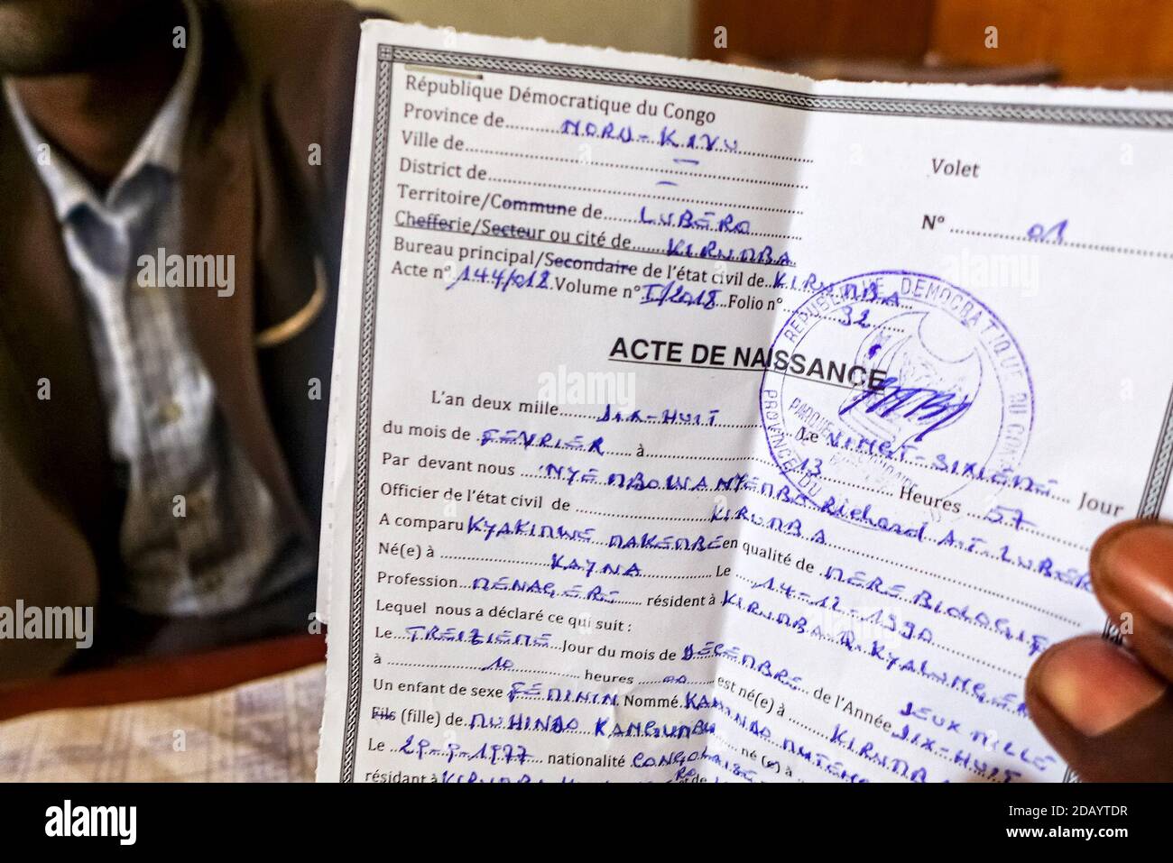 A birth certificate in Democratic Republic of Congo Stock Photo - Alamy
