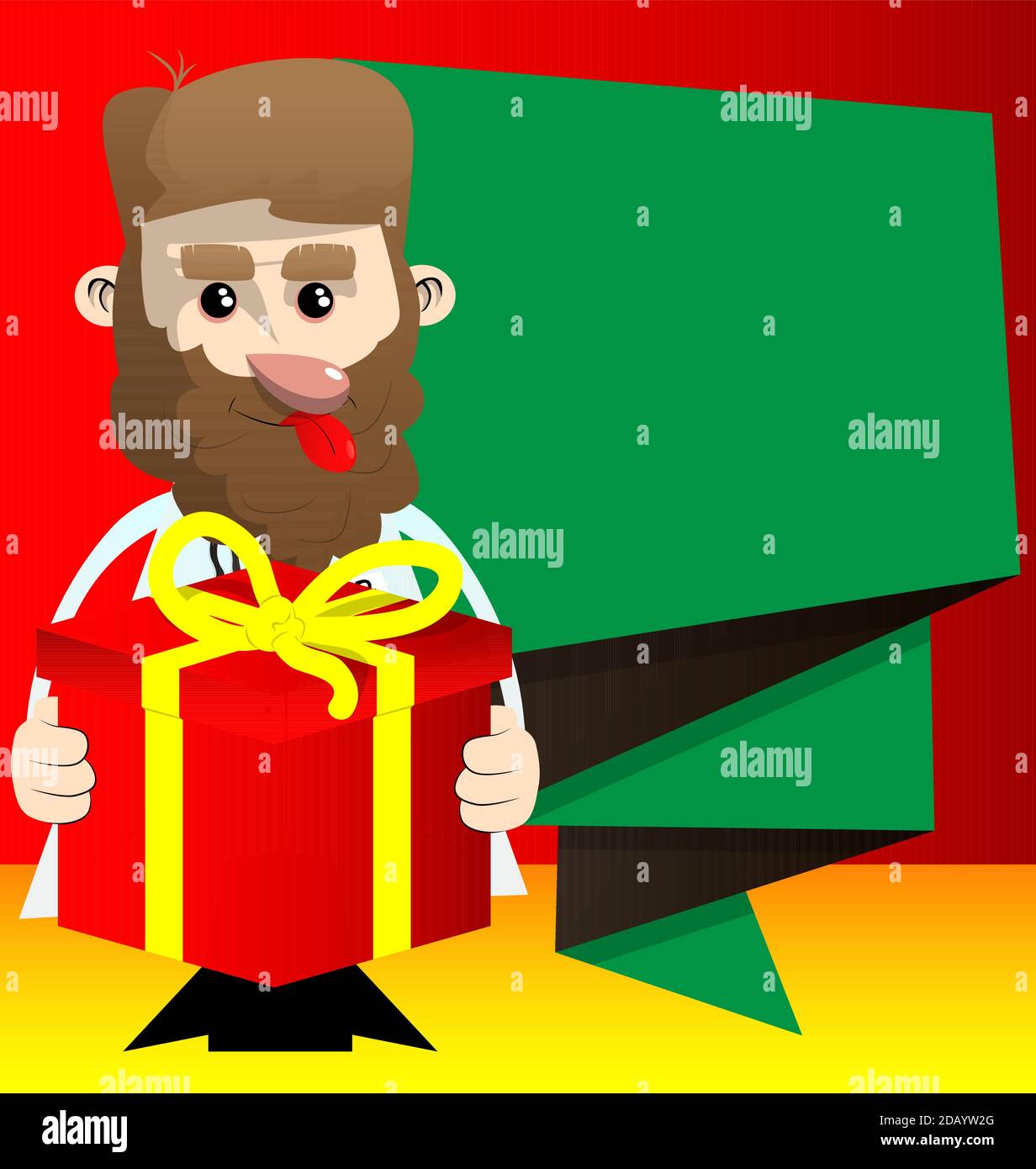 Funny cartoon doctor holding big gift box. Vector illustration. Medical ...