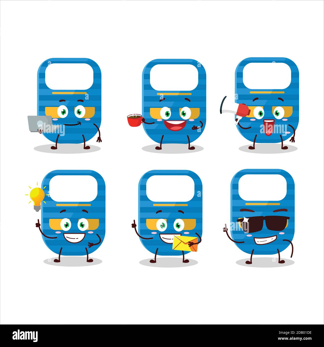 Blue baby appron cartoon character with various types of business ...