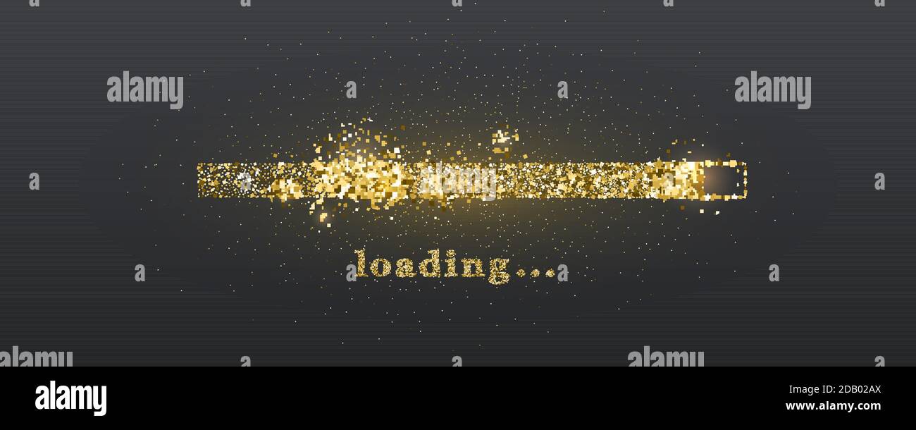 Loading progress bar. Golden glittering dust on black background ...