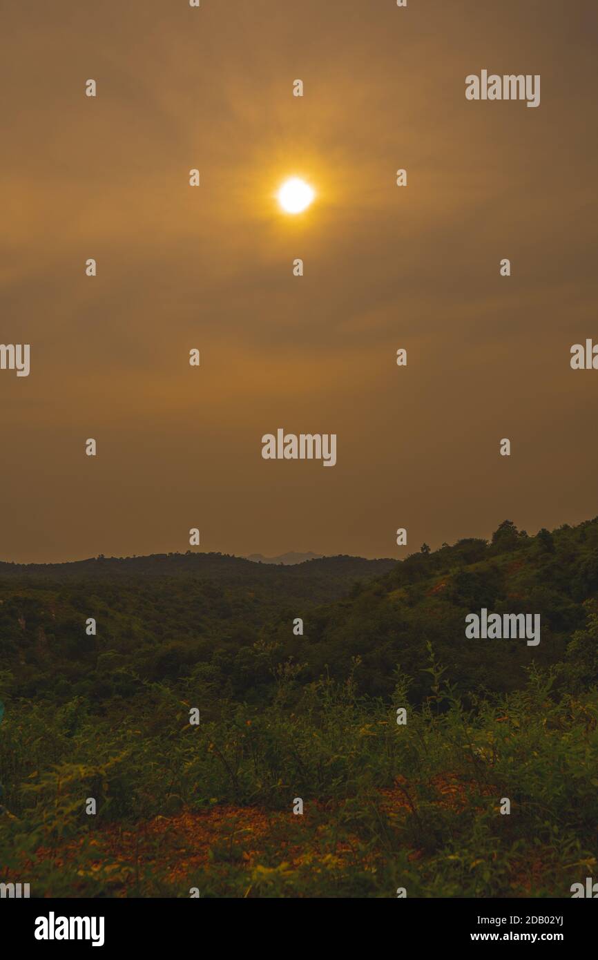 Landscape of a Beautiful sunset in the forest near pileru, andhra ...