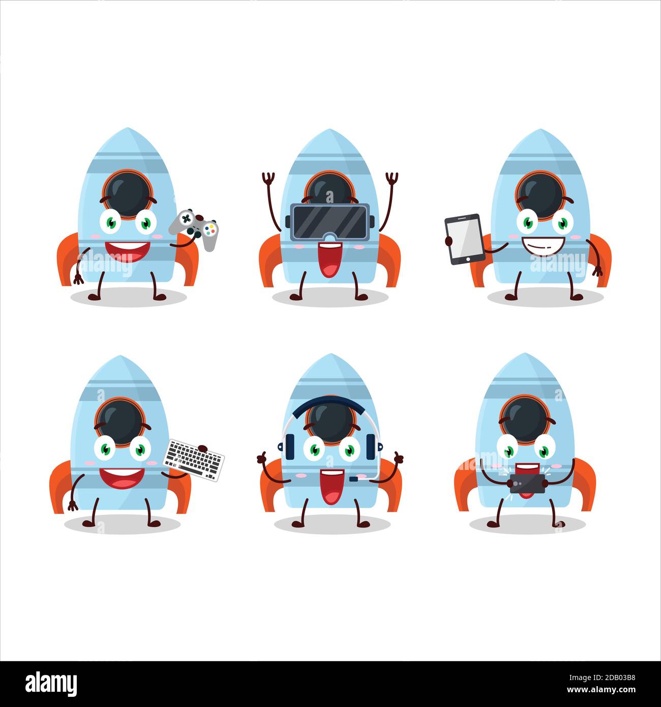 Rocket toy cartoon character are playing games with various cute ...