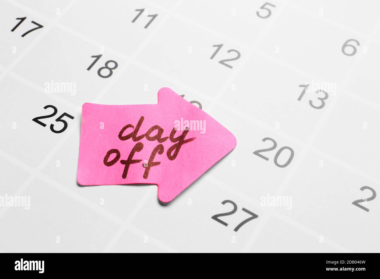 Calendar with marked day off, closeup Stock Photo - Alamy