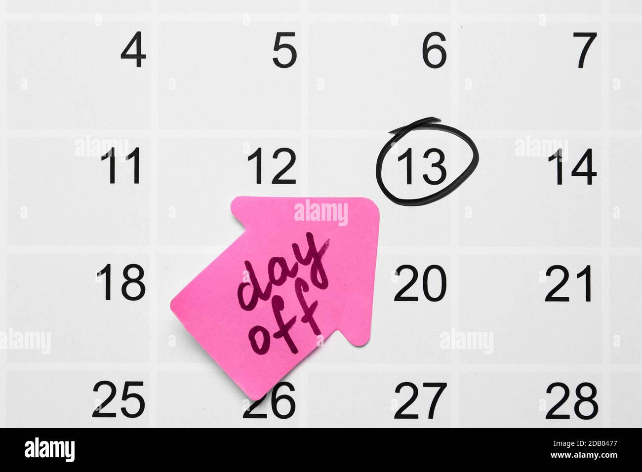 Calendar with marked day off, closeup Stock Photo - Alamy