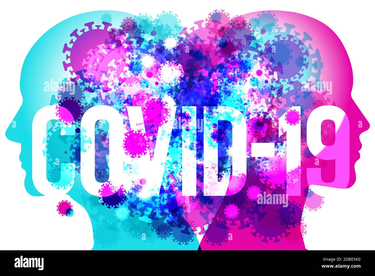 2 person side back-to-back silhouette overlaid with various sized ...