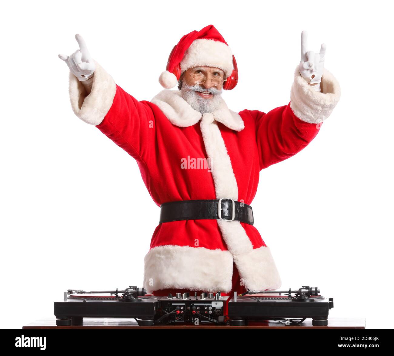 Cool Santa DJ playing music on white background Stock Photo - Alamy