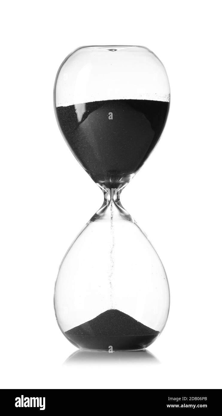 Hourglass on white background. Time management concept Stock Photo - Alamy