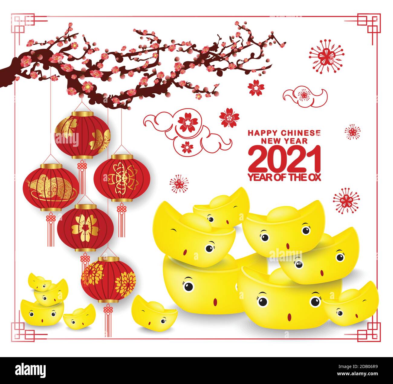 Happy Chinese New Year 2021 Background with chinese gold ingots and ...