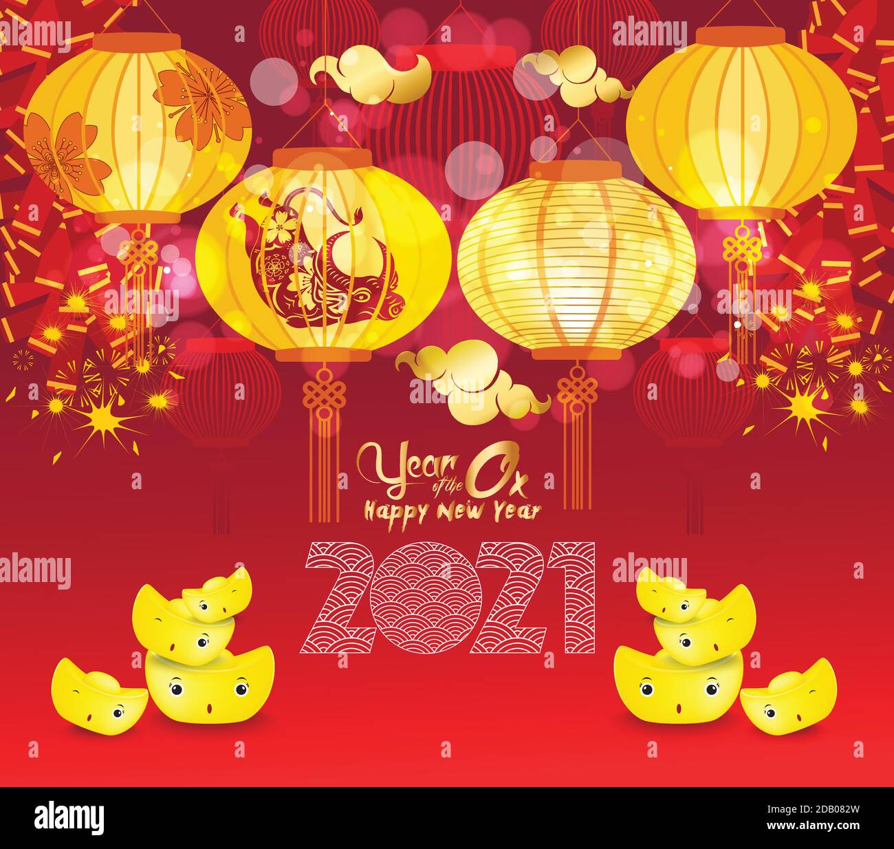 Happy Chinese New Year 2021 Background with chinese gold ingots and ...