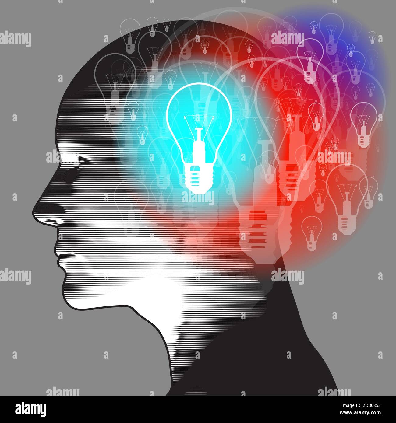 An adult side profile overlaid with various blending semi-transparent ...