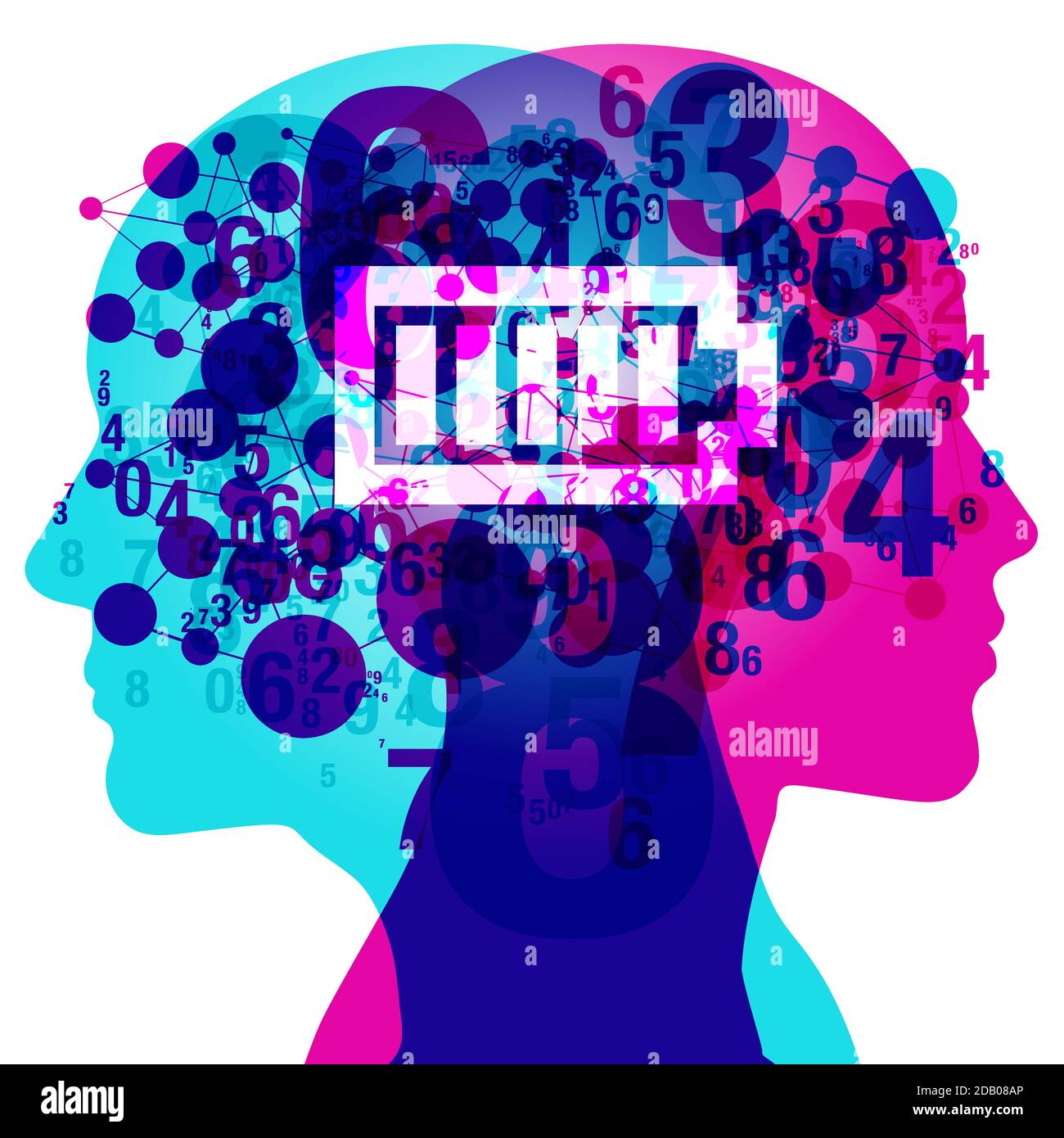 2 figure back-to-back side silhouette overlaid with blending semi ...