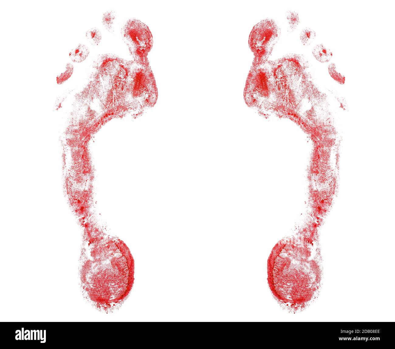 Red human footprint white background isolated closeup, bloody foot ...