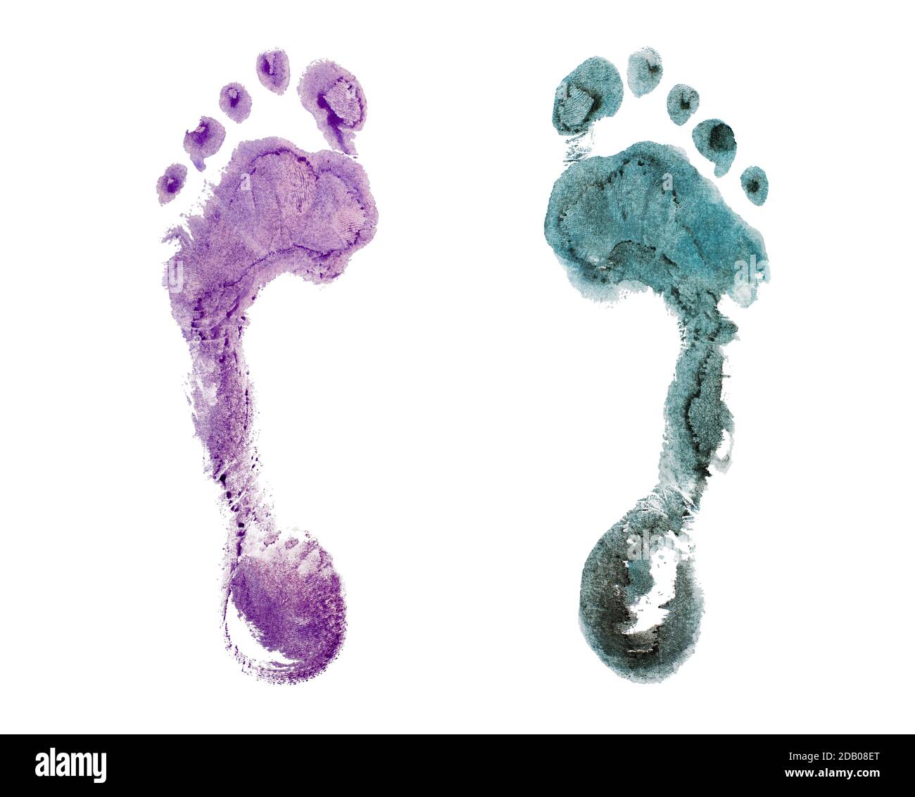 Purple & dark blue footprints white background isolated closeup ...