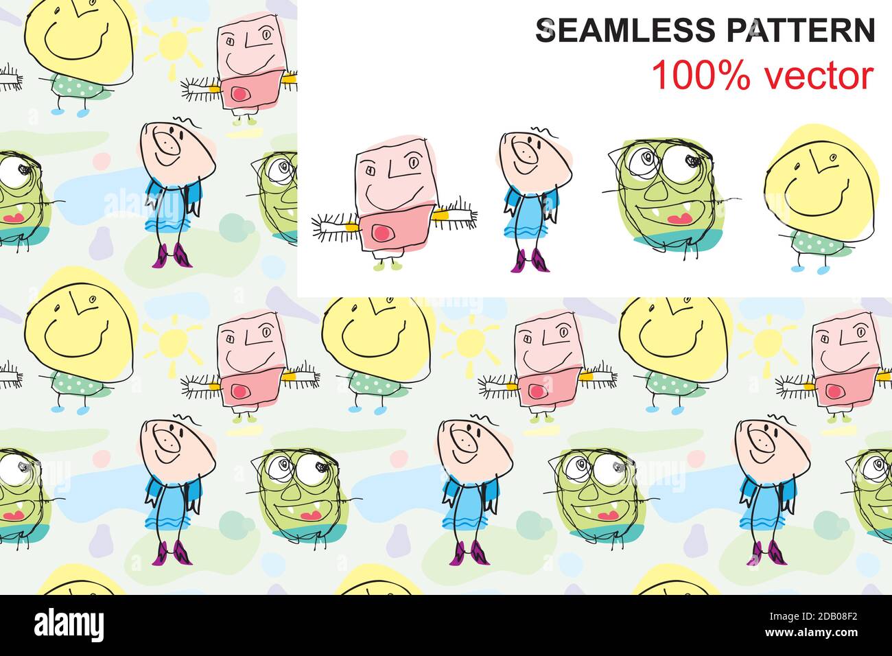 Funny monsters seamless pattern. Monsters set. Funny fantasy creatures ...