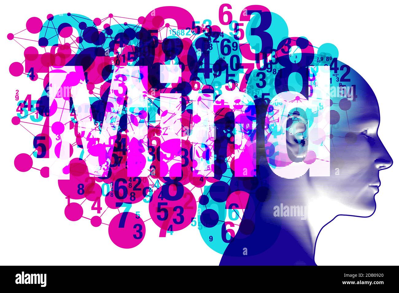 A figure side silhouette overlaid with various sized semi-transparent ...