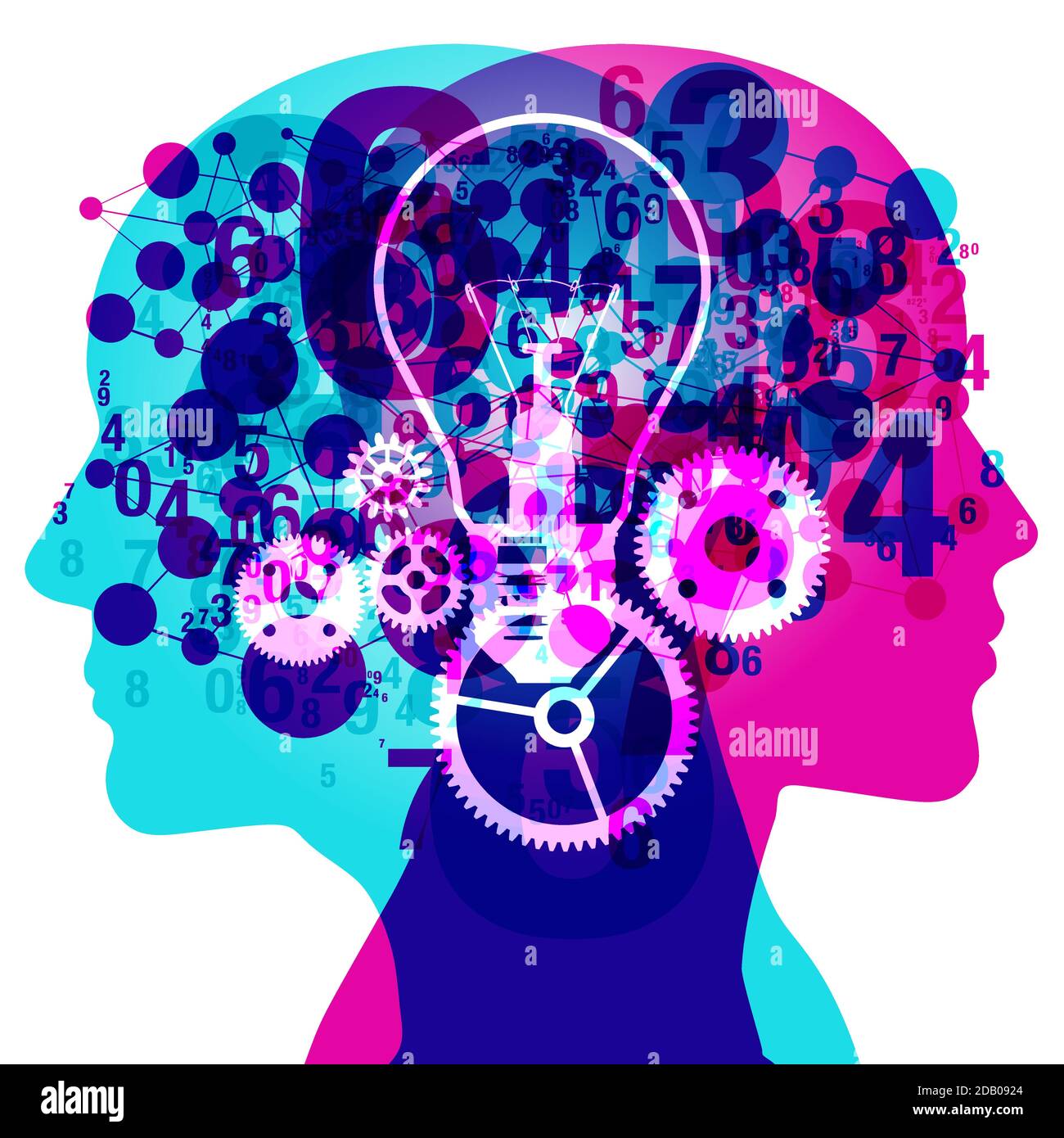 2-person back-to-back silhouette overlaid with semi-transparent ...