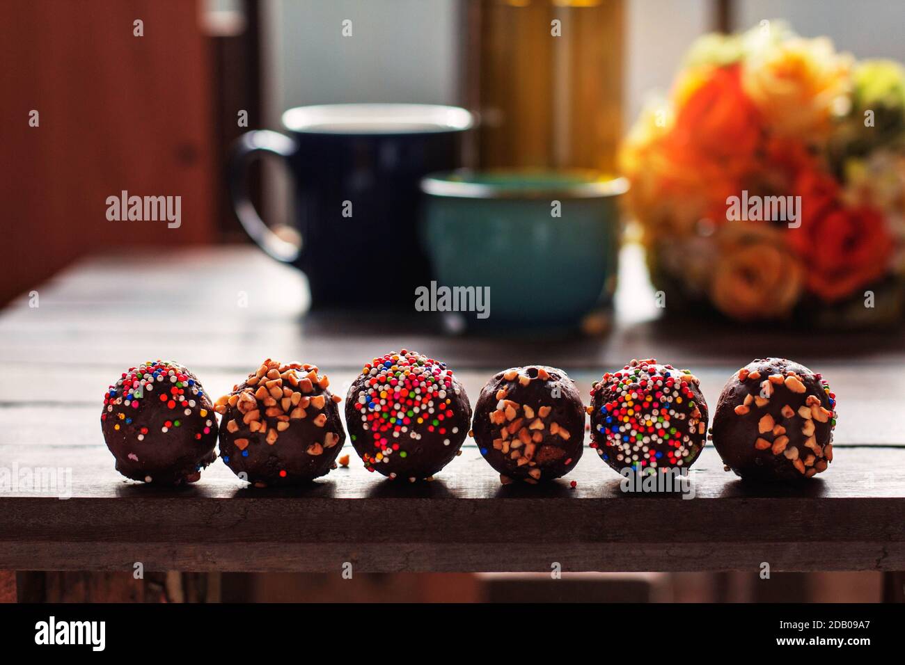 Chocolate ball placed on the dining table Stock Photo - Alamy