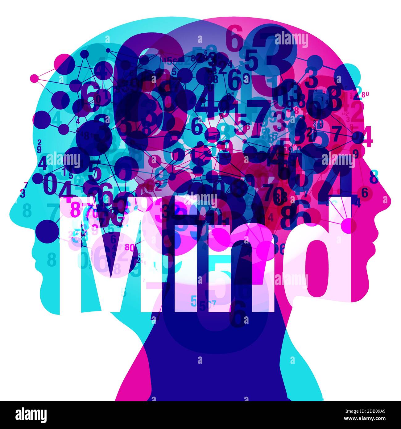 2-person side silhouette overlaid with various blending semi ...