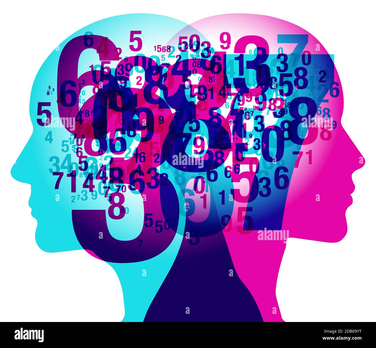 A 2-person back-to-back side silhouette overlaid with many various ...