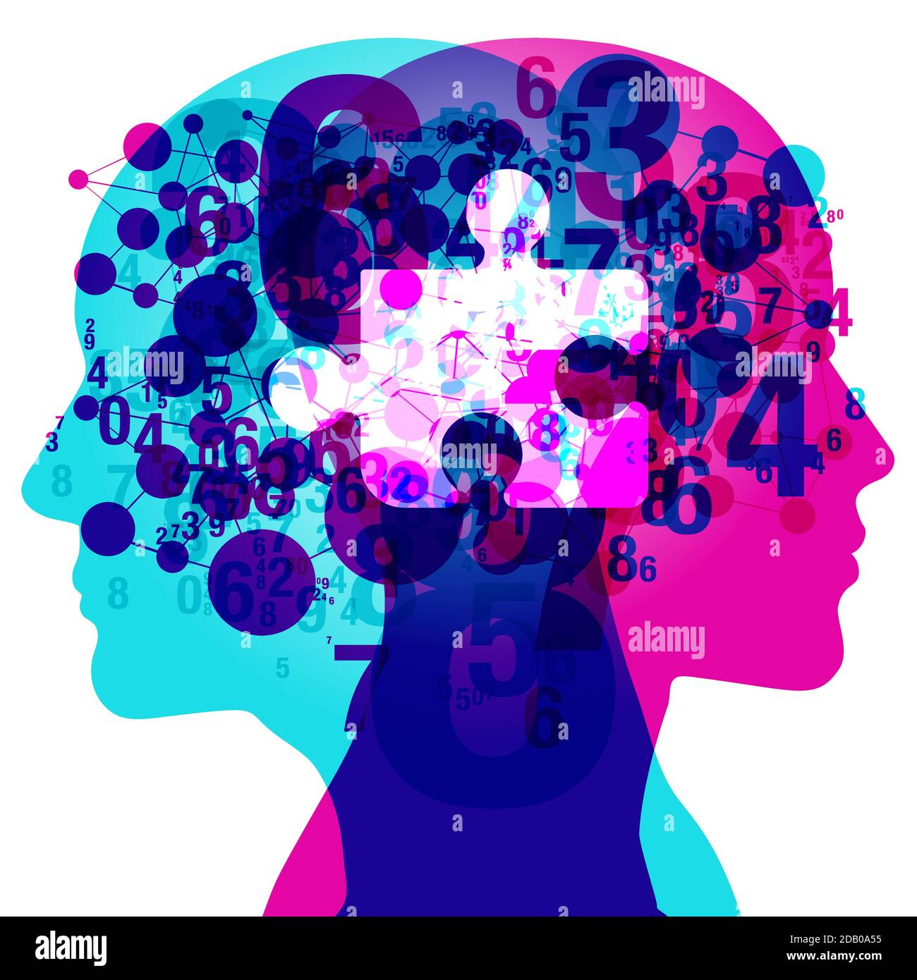 2 adult side silhouettes overlaid with various semi-transparent numbers ...