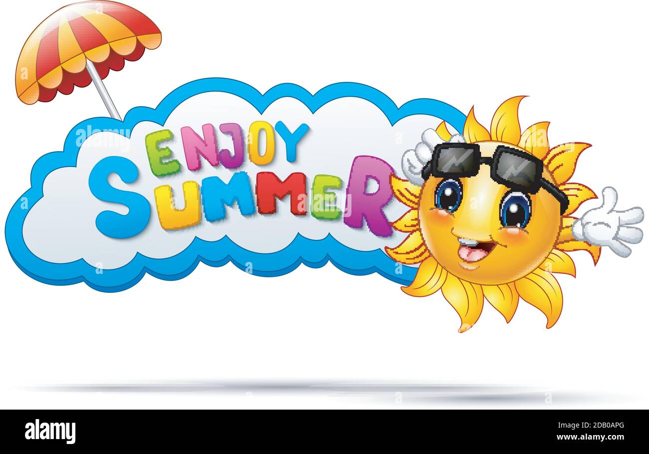 Vector illustration of Enjoy summer with sun smiling and an umbrella ...