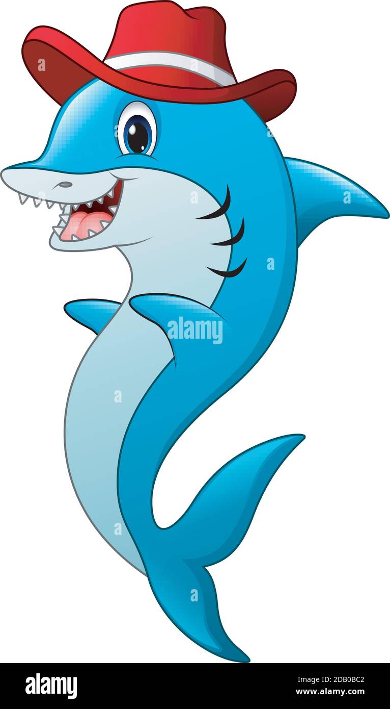 Vector illustration of Funny shark cartoon wearing a hat Stock Vector ...