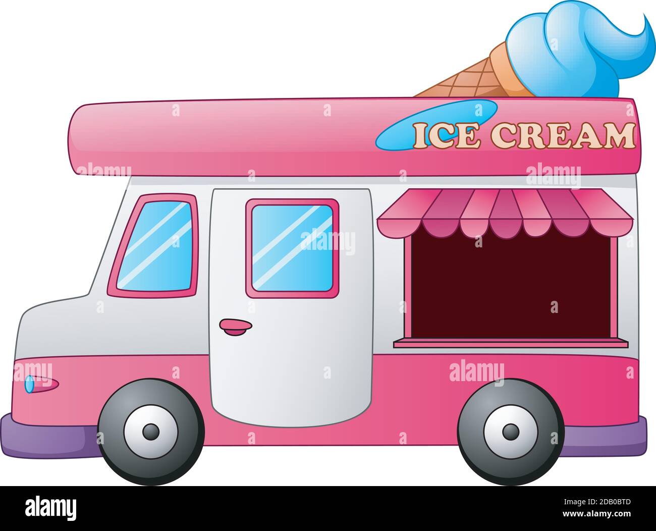 Vector illustration of Ice cream truck with ice cream cone on top Stock ...