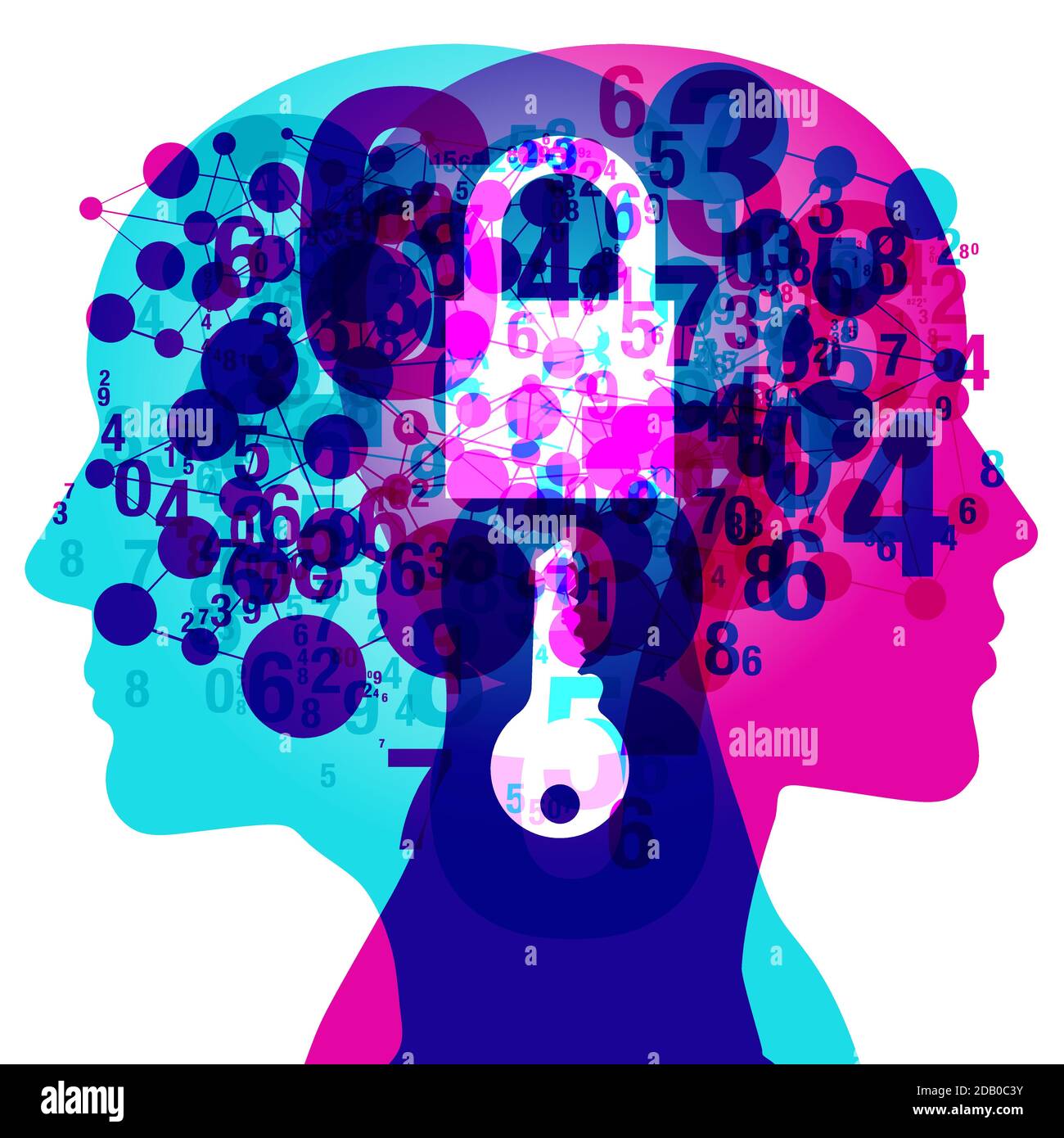 A female & male side profile overlaid with semi-transparent numerals ...