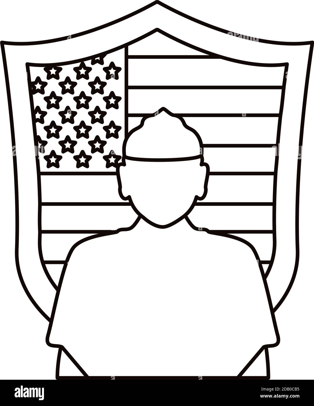 soldier silhouette figure with usa flag in shield line style icon ... soldier silhouette figure with usa flag in shield line style icon ...