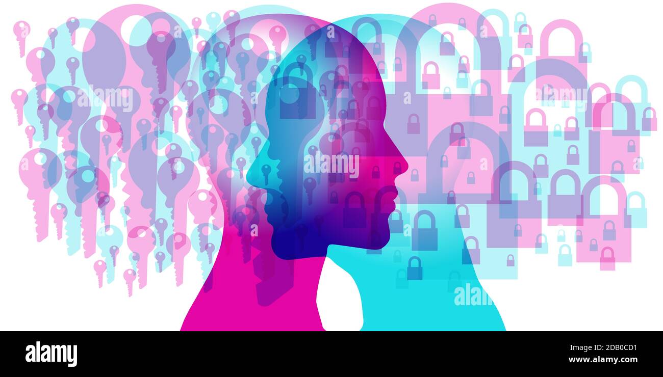 A figure silhouette has keys representing their desire for an open ...