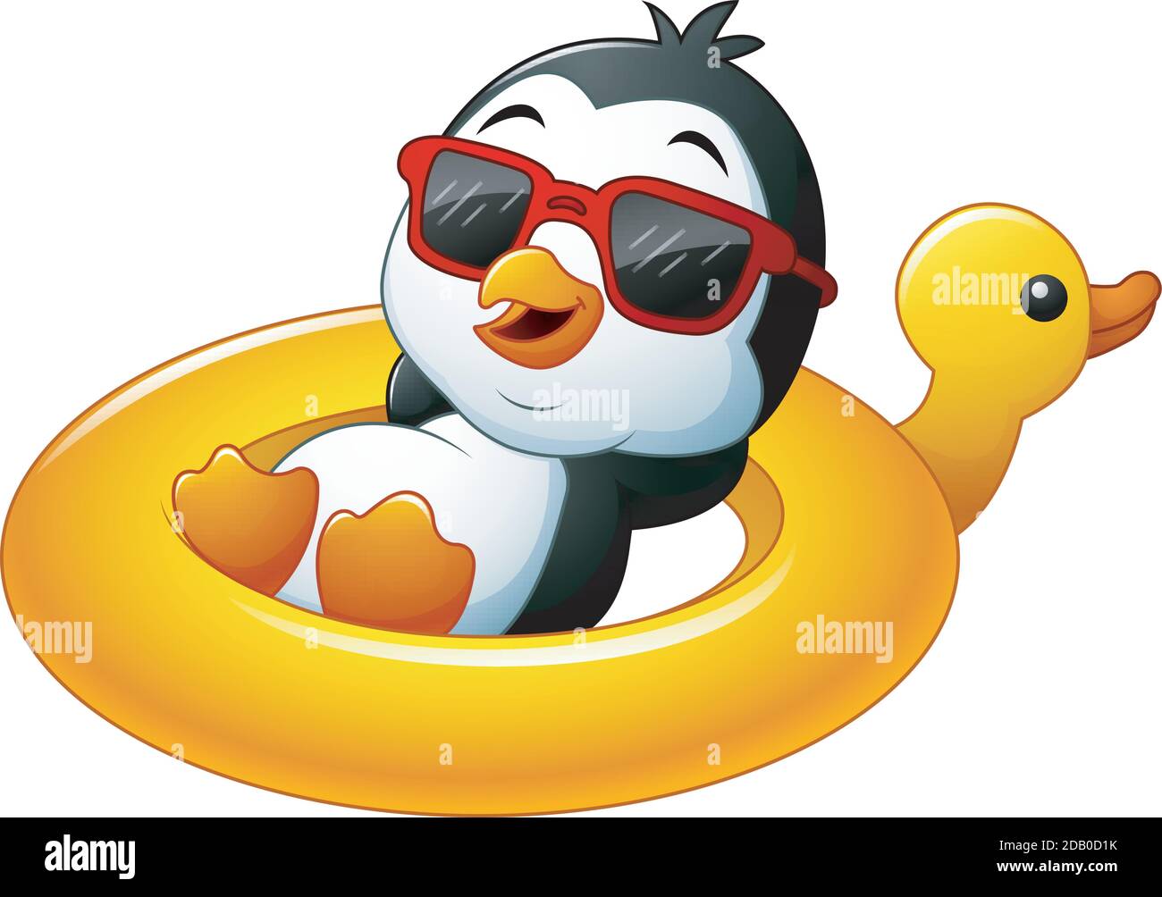 Cartoon penguin relaxing on the inflatable duck Stock Vector Image ...