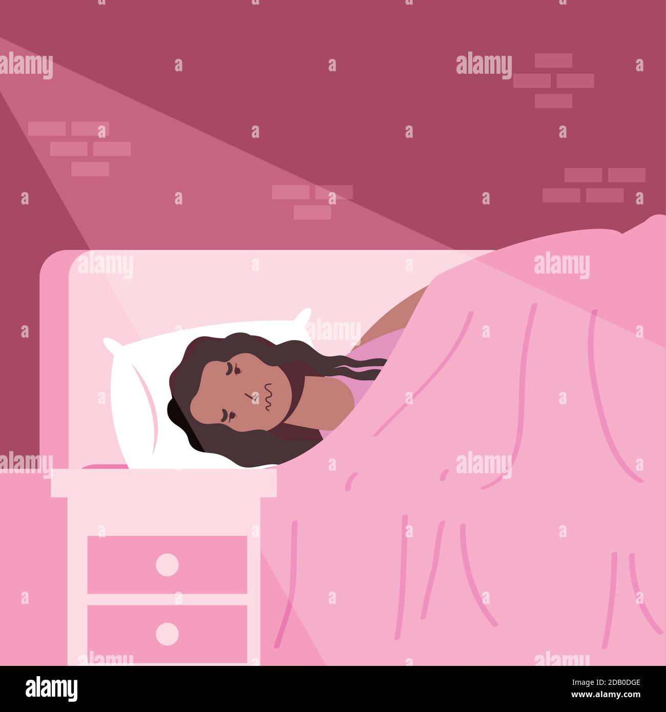 afro woman suffering from insomnia character vector illustration design ...