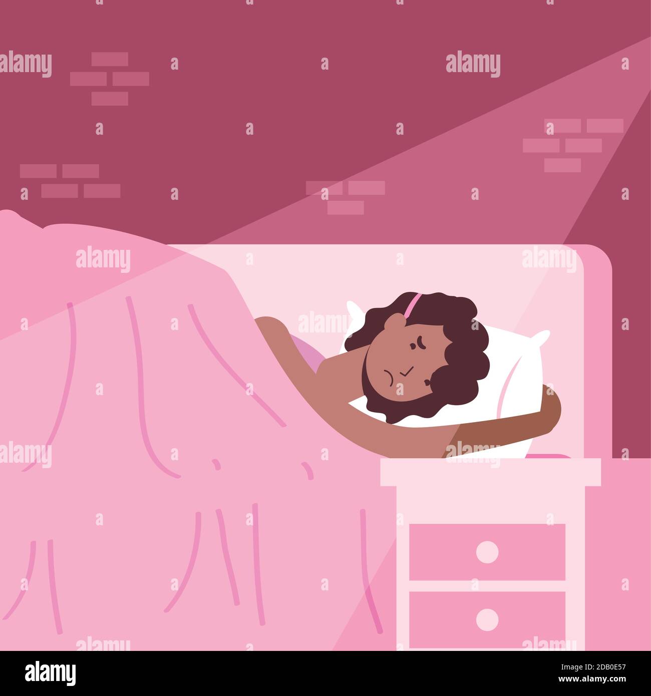 afro woman suffering from insomnia character vector illustration design ...
