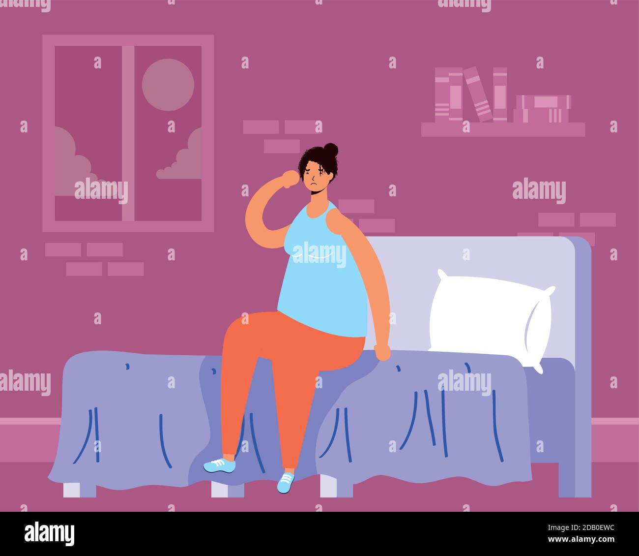 woman suffering from insomnia character vector illustration design ...
