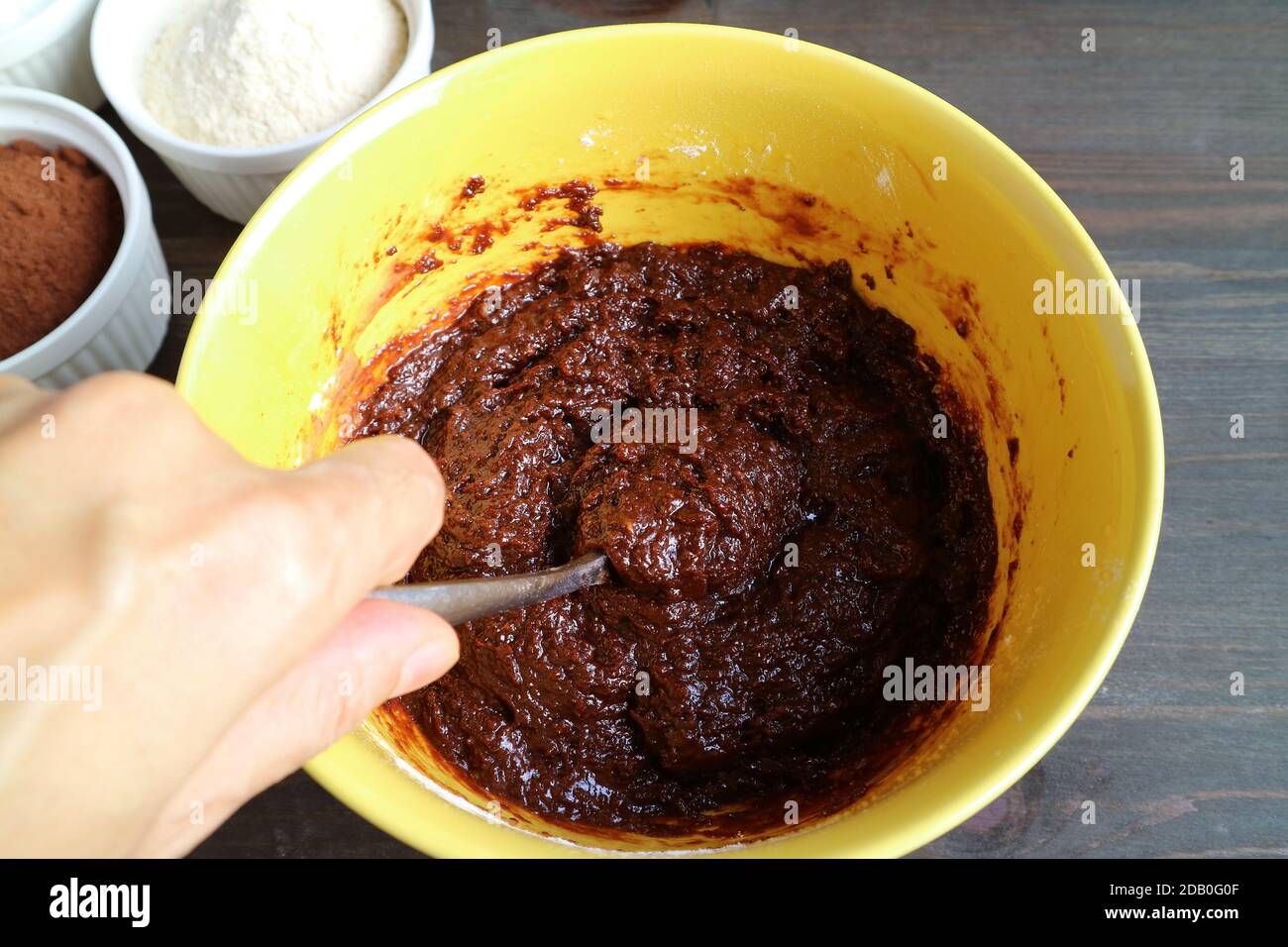 Yellow batter in bowl being hi-res stock photography and images - Alamy