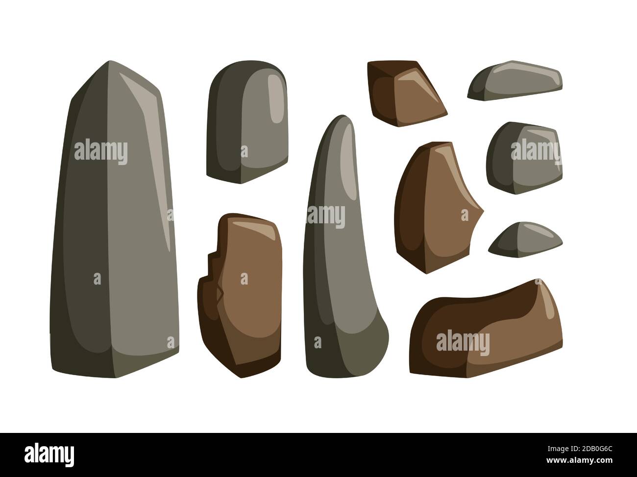 Mountain rocks with boulders. Set of granite and other stones of ...