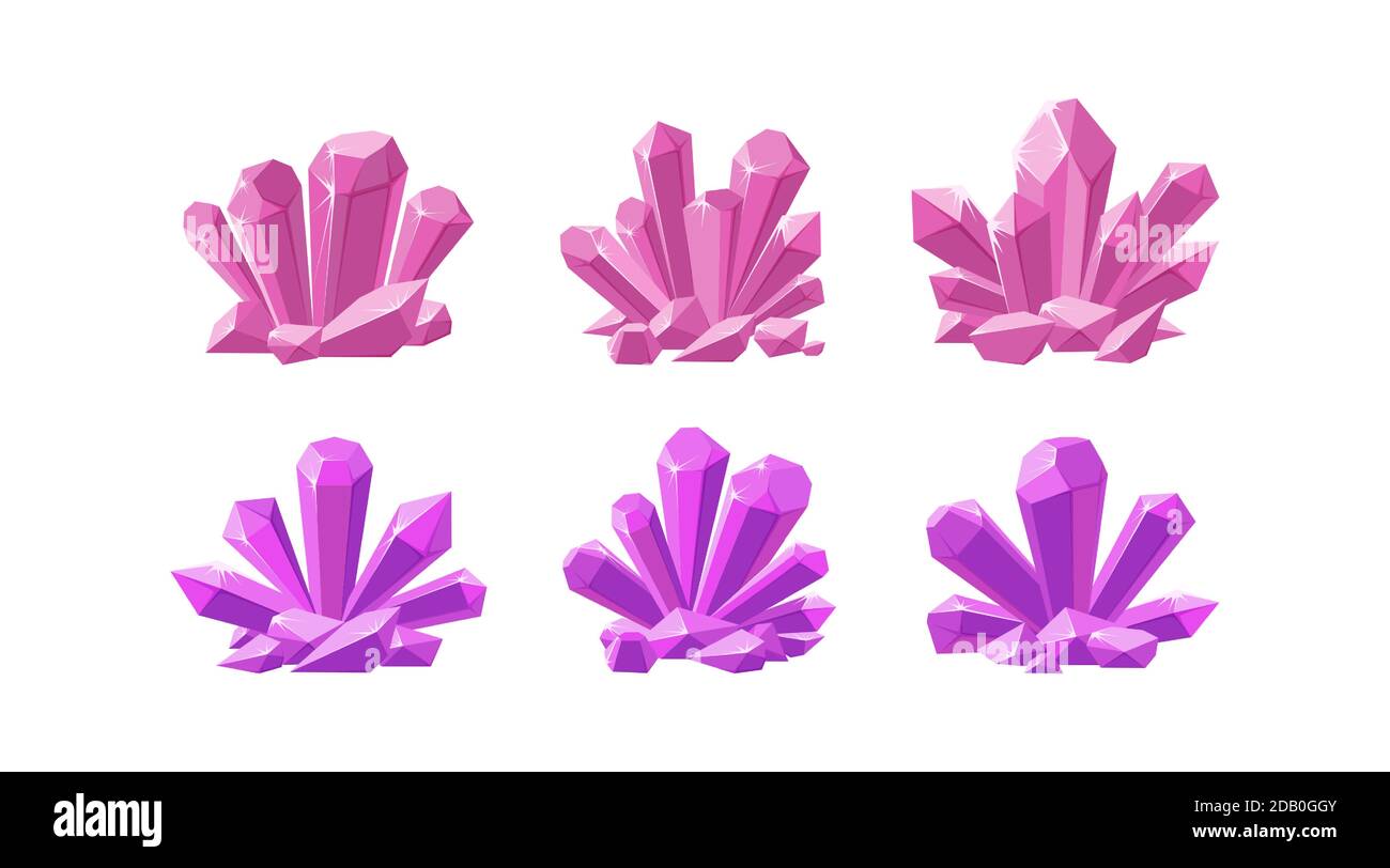 Pink crystals and prescious gemstones. Set of shining crystals for ...