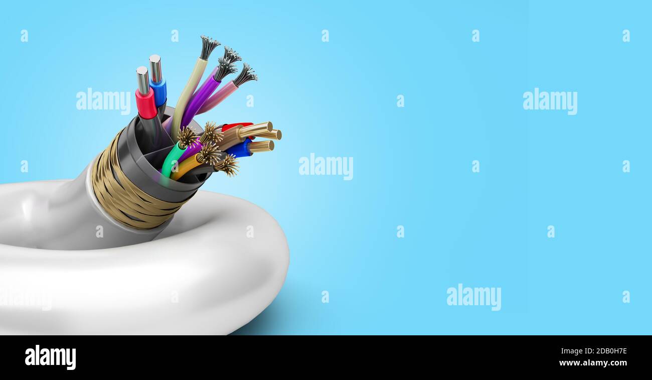 wire multicore cable 3d render on blue gradient Stock Photo - Alamy