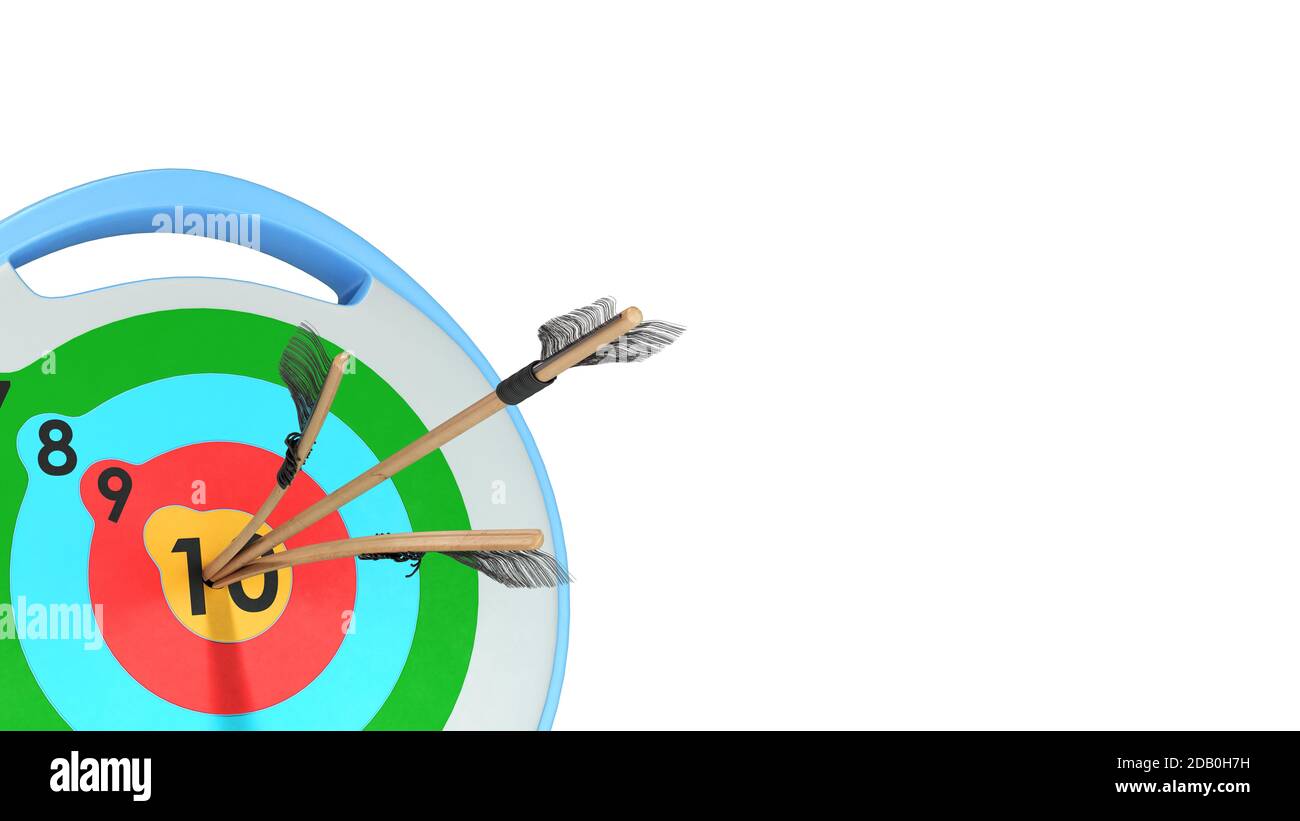 an arrow hits the target by cutting another arrow in half 3d render on ...