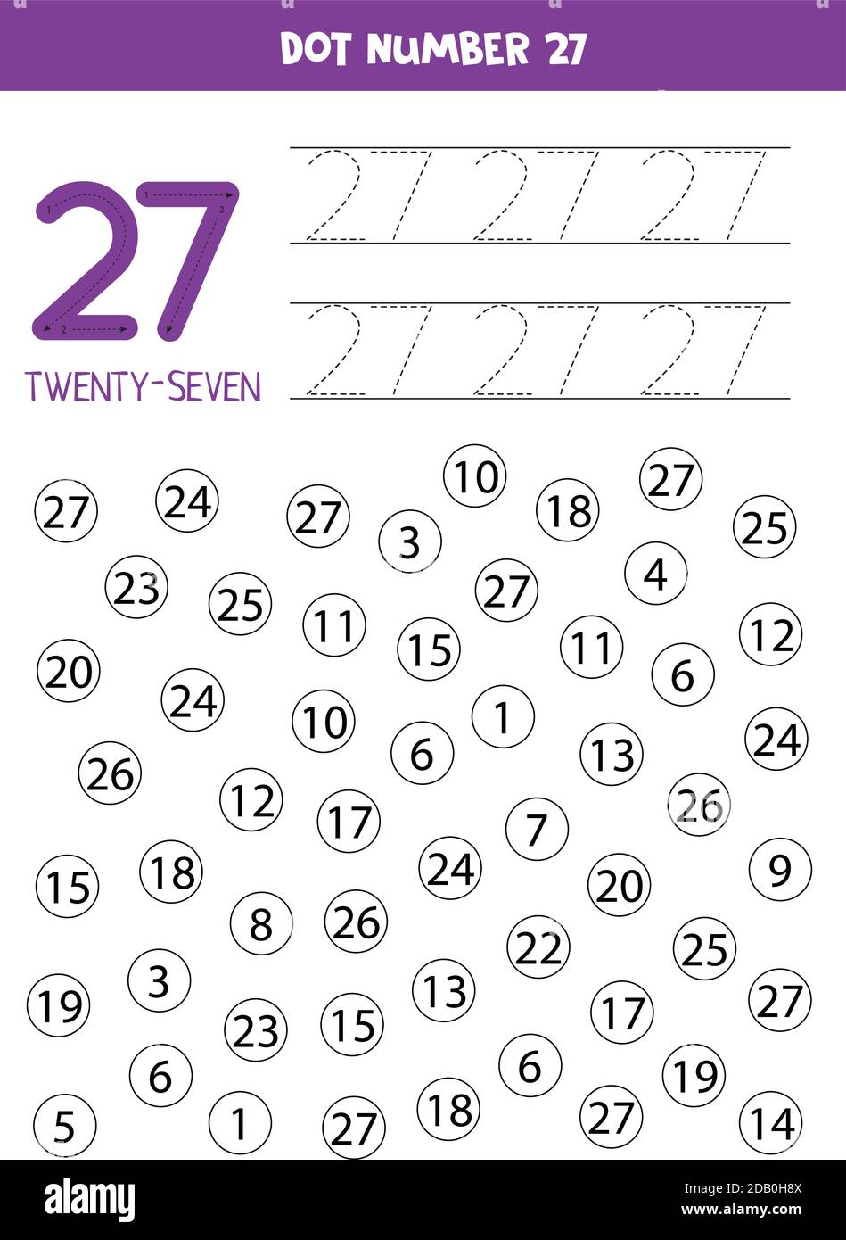 Find and dot number 27. Math game for kids Stock Vector Image & Art - Alamy
